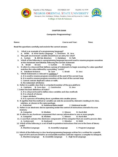 Software Engineering Chapter Exam Pdf Programming Language