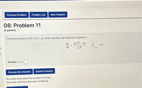solved 08 problem 11 2 ﻿points find the function x ﻿of t