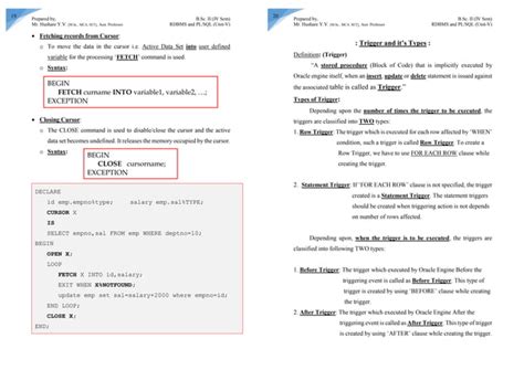 Bsc Ii Iv Sem Rdbms And Plsql Unit 5 Plsql Cursor And Trigger Pdf