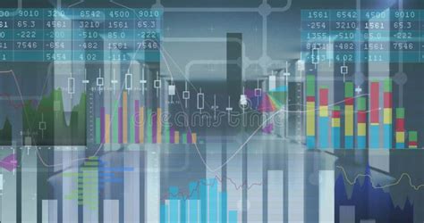 Image Of Graphs And Charts Processing Data Over Server Room Stock Image