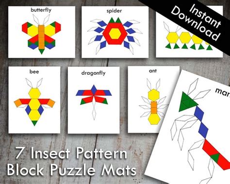 7 Insect Bug Pattern Block Tangram Puzzles Printable Digital Etsy