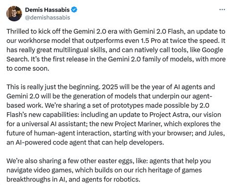 openai深夜被狙击！谷歌发布新一代大模型gemini 2 0，alphago之父：迈向智能体时代