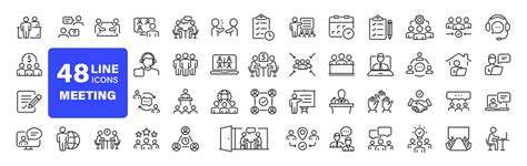 선 스타일의 웹 아이콘 집합입니다 웹 및 모바일 앱을 위한 라이브 웨비나 아이콘 회의 비즈니스 미팅 교실 팀 인터뷰 컨퍼런스