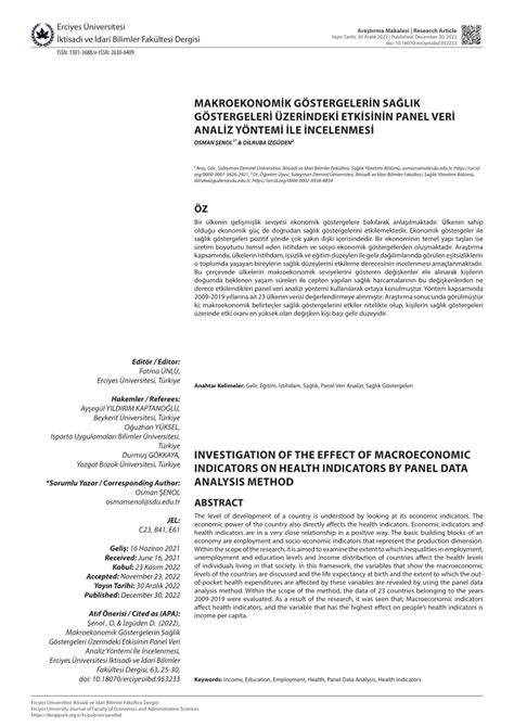Pdf Investigation Of The Effect Of Macroeconomic Indicators On Health Indicators By Panel Data