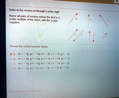 Solved Refer To The Vectors M Through T At The Right Name All Pairs Of