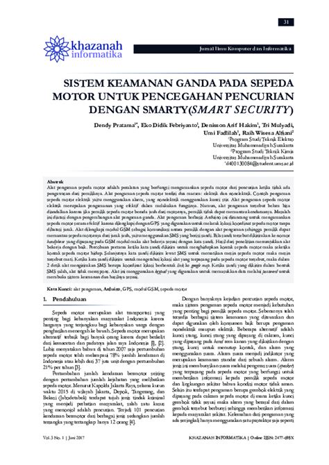 Pdf Sistem Keamanan Ganda Pada Sepeda Motor Untuk Pencegahan Pencurian Dengan Smarty Smart