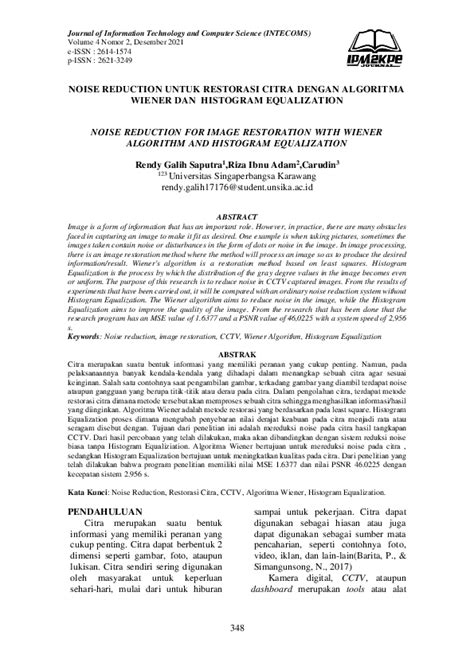 Pdf Noise Reduction Untuk Restorasi Citra Dengan Algoritma Wiener Dan Histogram Equalization