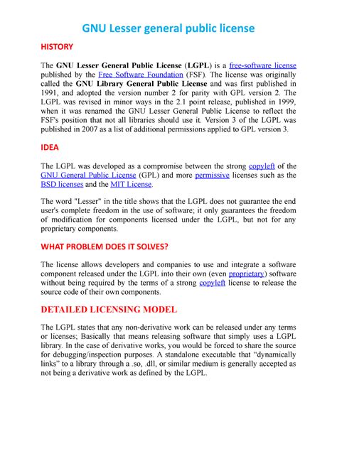 Gnu Lesser General Public License The License Was Originally Called