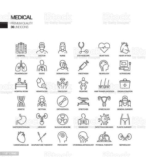 의료 및 건강 관련 벡터 선 아이콘의 간단한 집합입니다 윤곽선 기호 컬렉션입니다 아이콘에 대한 스톡 벡터 아트 및 기타 이미지 아이콘 종양학 건강관리와 의술 Istock