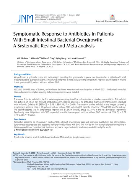 Pdf Symptomatic Response To Antibiotics In Patients With Small Intestinal Bacterial Overgrowth