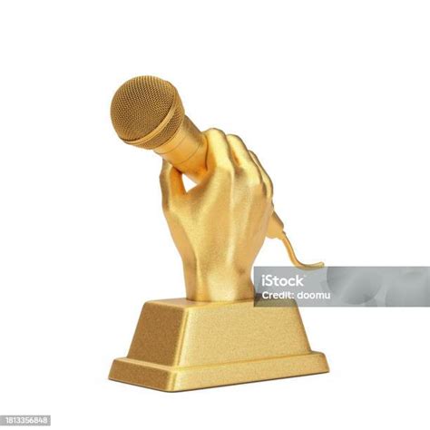 골든 뮤직 어워드 트로피 마이크가 있는 손 모양 3d 렌더링 3차원 형태에 대한 스톡 사진 및 기타 이미지 3차원 형태 가수 개념 Istock