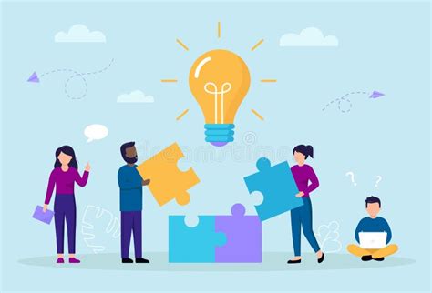 Business Perspective And Teamwork Concept Cartoon Composition With Teamwork Shaped As Puzzle