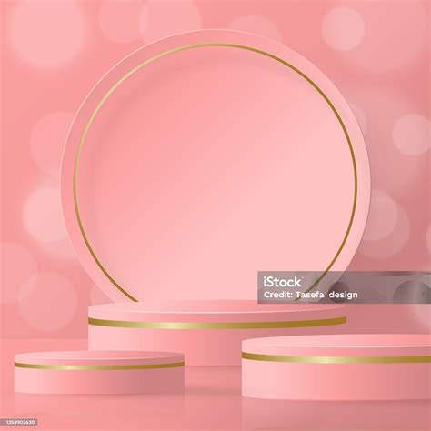 화장품 브랜드 디자인 및 광고를 위한 컬러 배경이 있는 종이 컷 스타일에 멋지고 창의적인 심볼이 있는 3d 라운드 포디움 무대 광고에 대한 스톡 벡터 아트 및 기타 이미지