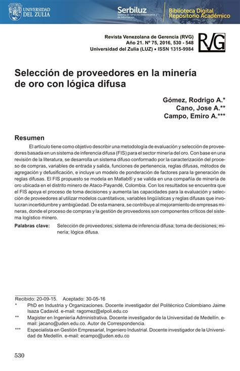 Pdf Supplier Selection In Gold Mining Using A Fuzzy Inference System