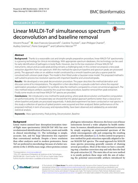 Pdf Linear Maldi Tof Simultaneous Spectrum Deconvolution And Baseline