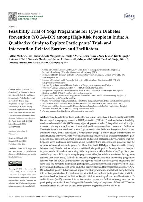 Pdf Feasibility Trial Of Yoga Programme For Type 2 Diabetes
