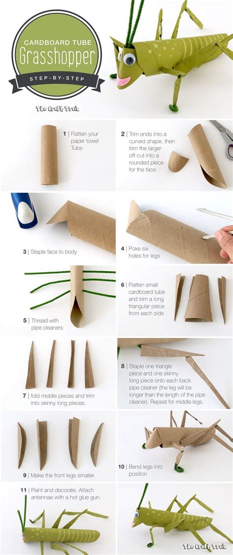 cardboard tube grasshopper cardboard crafts insect crafts fun
