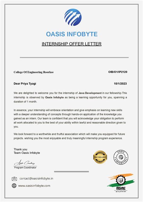 Priya Tyagi On Linkedin Oasisinfobyte Oasisinfobyte Javadevelopment