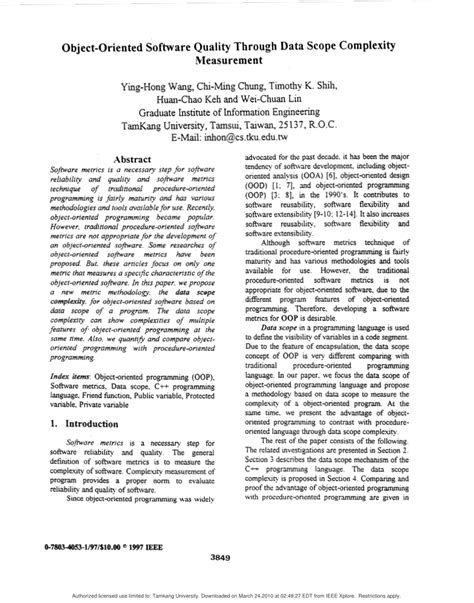 pdf object oriented software quality through data scope complexity
