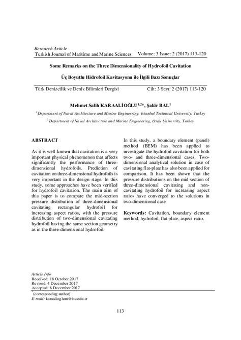 Pdf Some Remarks On The Three Dimensionality Of Hydrofoil Cavitation Sakir Bal