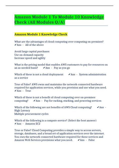 Amazon Module 1 To Module 10 Knowledge Check All Modules Qa Amazon Module 1 10 Knowledge