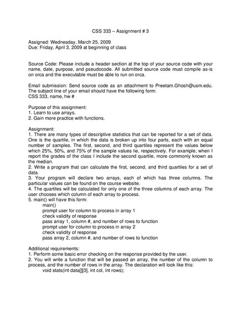 Questions For Assignment 3 Problem Solving Using C I Css 333 Docsity