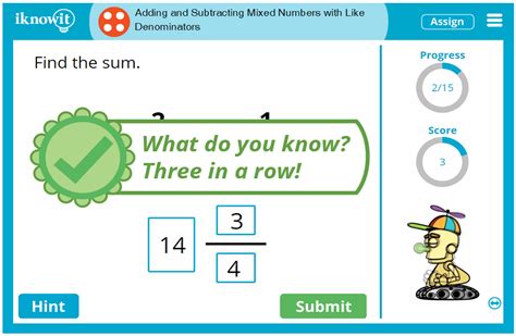 Interactive Math Lesson Adding And Subtracting Mixed Numbers With Like Denominators