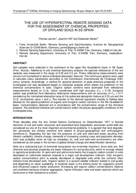 Pdf The Use Of Hyperspectral Remote Sensing Data For The Assessment Of Chemical Properties Of