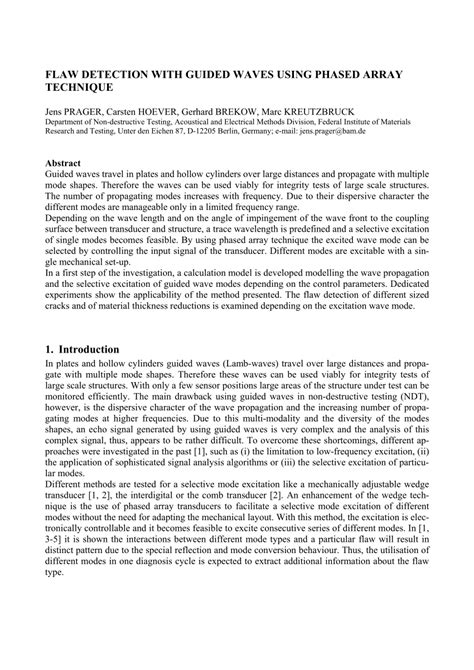 Pdf Flaw Detection With Guided Waves Using Phased Array Technique