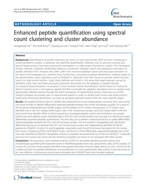PDF Enhanced Peptide Quantification Using Spectral Count Clustering And Cluster Abundance
