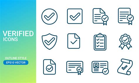 Verified Icons Set In Outlined Style Suitable For Design Element Of Document Certification And