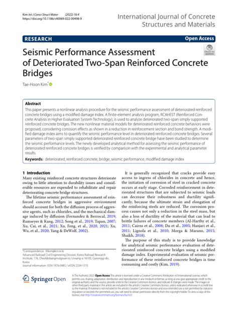 Seismic Performance Assessment Of Deteriorated Two Span Reinforced Concrete Bridges Pdf