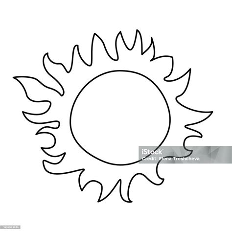 빔이있는 태양 크라운 만화 흑백 윤곽선 그리기 벡터 일러스트 레이 션은 흰색에 고립되어 있습니다 햇빛 날씨 아이콘 또는 로고