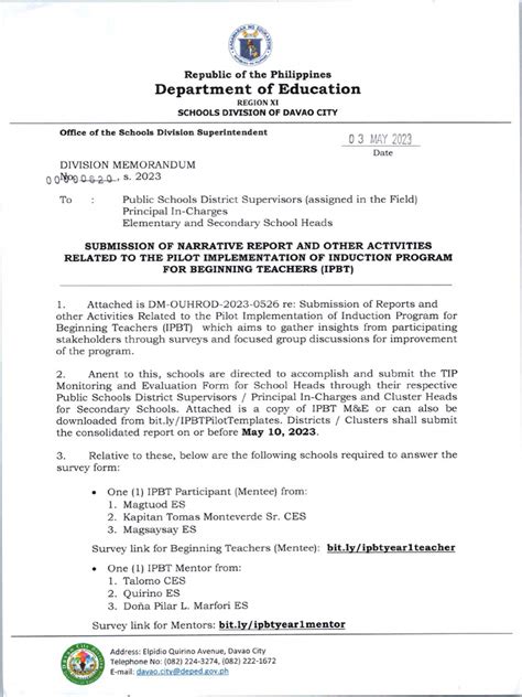 2023 Dm No 620 Submission Of Narrative Report And Other Activities