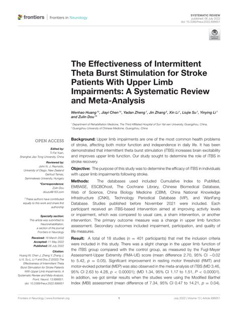 Pdf The Effectiveness Of Intermittent Theta Burst Stimulation For Stroke Patients With Upper