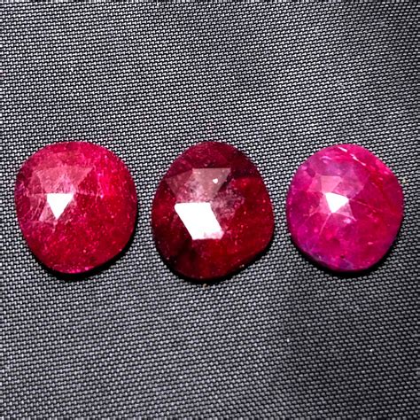 3 Pcs Ruby Slice Cut Ruby Rose Cut Cabochon Gemstones Etsy