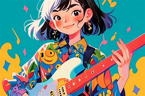 手中拿着吉他的女孩插画图片下载 正版图片601074164 摄图网