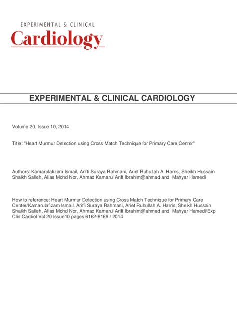 Pdf Heart Murmur Detection Using Cross Match Technique For Primary Care Center