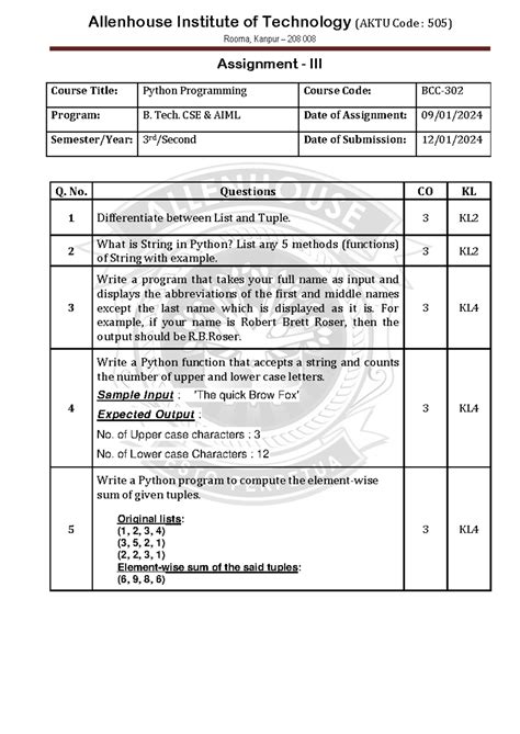 Python Assignment 3 Read Carefully Allenhouse Institute Of