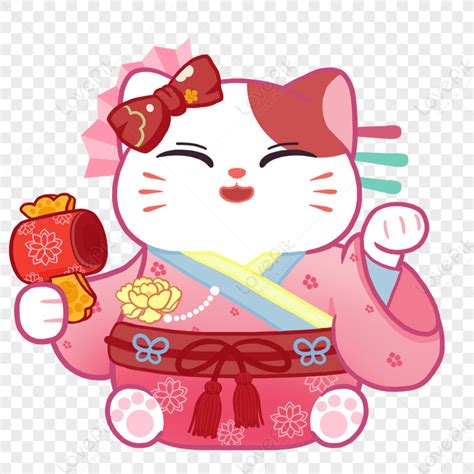 기모노를 입은 아름답고 귀여운 일본 일러스트 고양이 장식물 꽃들 이상한 Png 일러스트 무료 다운로드 Lovepik