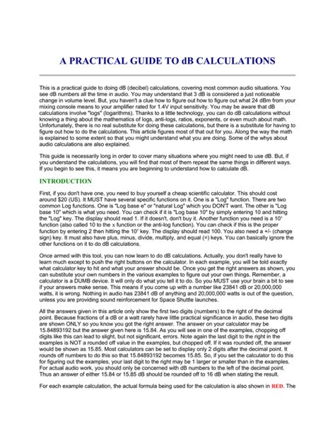 A PRACTICAL GUIDE TO DB CALCULATIONS