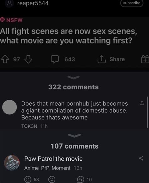 Reaper5544 Subscribe Nsfw All Fight Scenes Are Now Sex Scenes What