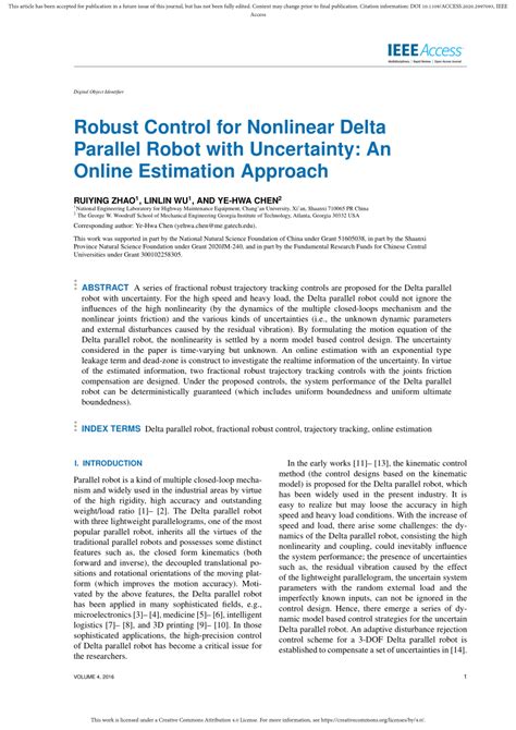 Pdf Robust Control For Nonlinear Delta Parallel Robot With