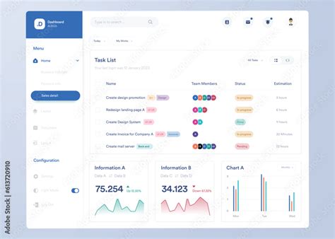 Infographic Dashboard Ui Design With Graphs Charts And Diagrams Web Interface Template For