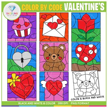 Color By Code Valentine Clip Art By Dazzling Clips TPT