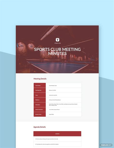 Sports Club Meeting Minutes AD Sponsored Club Sports Minutes Meeting Docs Templates