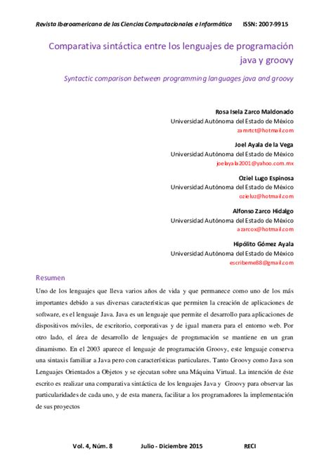 Pdf Comparativa Sintáctica Entre Los Lenguajes De Programación Java Y