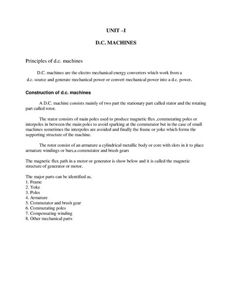 Electrical Engineering Lecture Notes 1 UNIT I D MACHINES Principles Of D Machines D