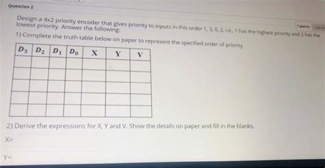solved question 2 design a 4x2 priority encoder that gives