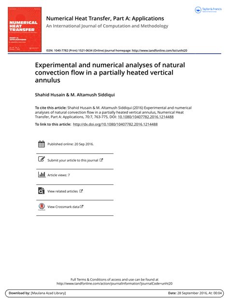 Pdf Experimental And Numerical Analyses Of Natural Convection Flow In